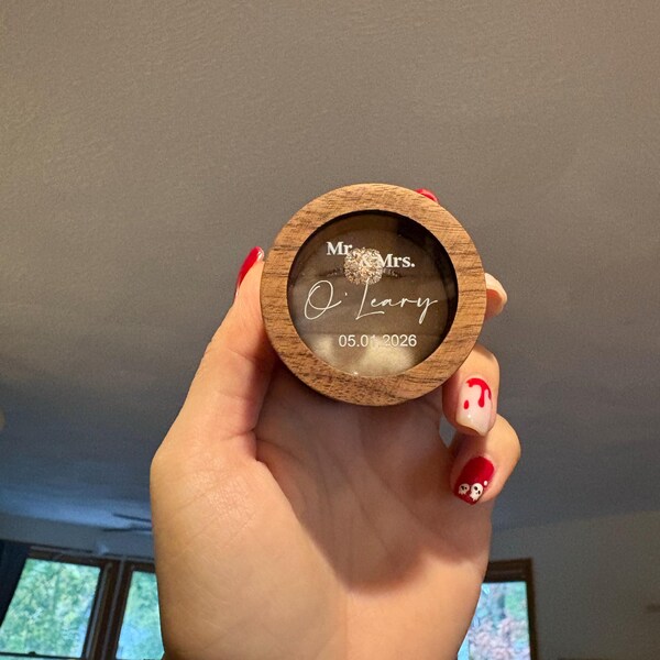 Custom Wooden Wedding Ceremony Round Ring Box, Clear Acrylic Cover ...