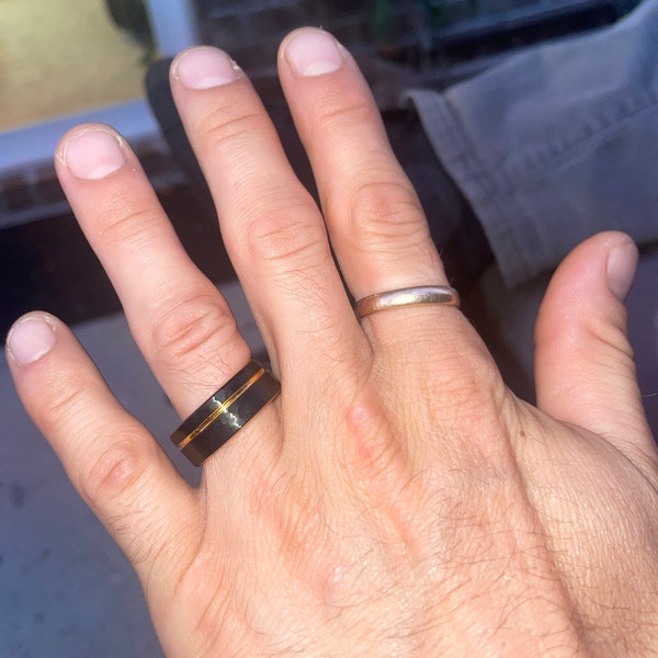 Custom Engrave Man Ring | Hammer Man Ring Black & Gold Mens Tungsten ...