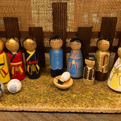 Japanese Nativity Set, Unique Nativity, Peg Doll Nativity, Japan ...