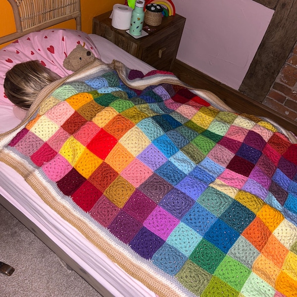 Multi-coloured Crochet Throw Blanket - Etsy