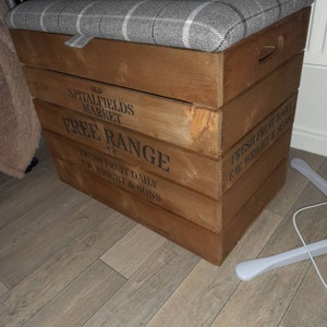 Large Wooden Storage Box With Fabric Upholstered Hinged Lid/seat - Etsy UK