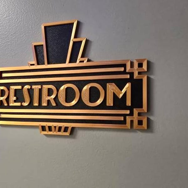 9in 2-color Restroom Art Deco Sign | Bathroom Decor | 3D Printed ...
