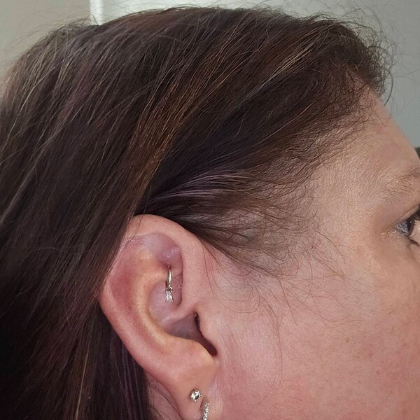 18G Tiny Diamond Baguette Rook Hoop Earring • Tiny Gold Cartilage Hoop ...