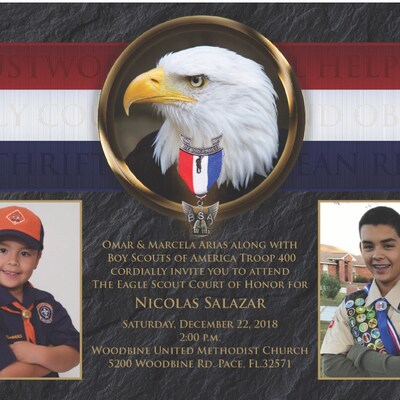 Eagle Scout Court of Honor Invitation, Double Sided Invitation, BSA ...