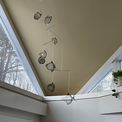 Large 8 Piece Gold Black Fish Mobile, Ocean Mobile Art, Kinetic Fish ...