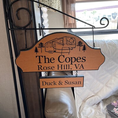 5th Wheel Custom Carved Cedar RV Family Camping Signs W Pine Trees 2 ...