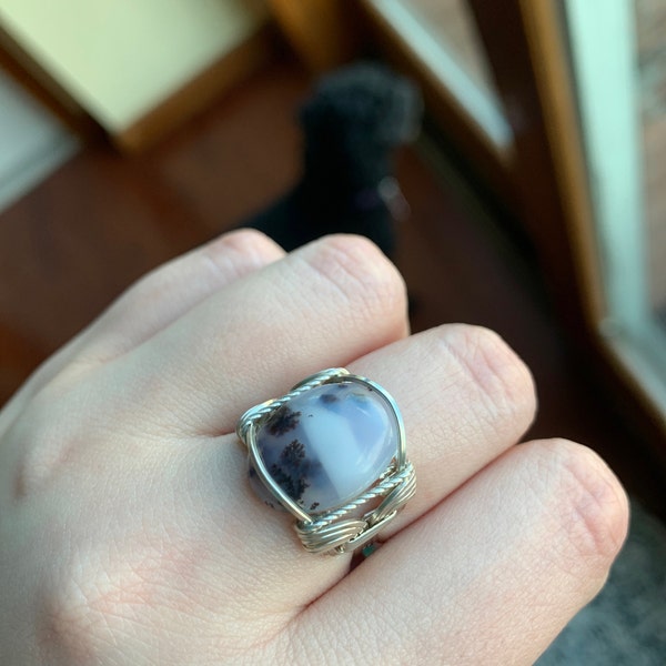 Sterling Silver Merlinite or Dendritic Agate Wire Wrapped Ring - Etsy