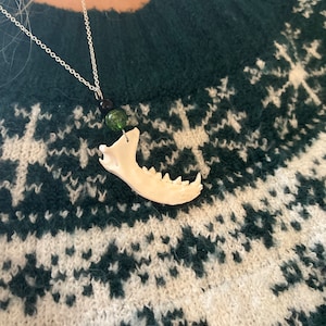 Jaw Bone Necklace With Green Aventurine and Black Jasper mink Mandible ...