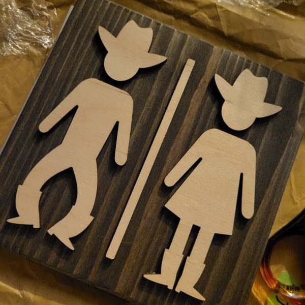 Restroom Door Sign, Cowboy & Cowgirl, Toilet Door Sign, Cabin Sign, WC ...