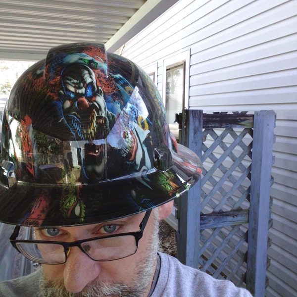 Full Brim Hydro Dipped Custom Hard Hat in BIG BAD BOSSMAN Man Killer ...