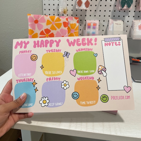 Happy Week Planner, Notepad Planner, Cute Small Business Planner ...