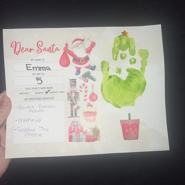 Dear Santa Letter Handprint Footprint Art Craft / Christmas Tree Xmas ...