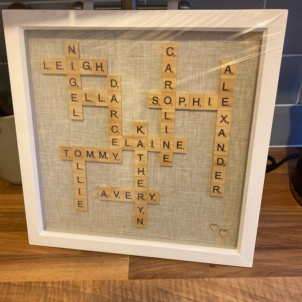 Scrabble Name Word Family Picture Frame Wooden Glass Personalise ...