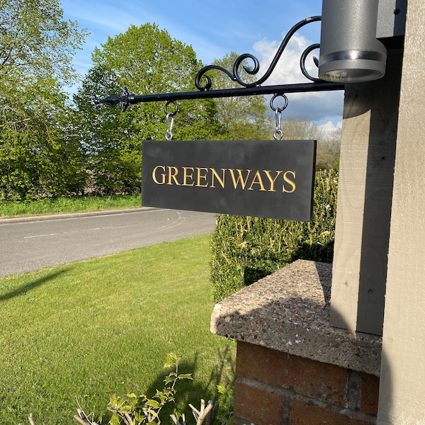 Double Sided Hanging Slate House Sign Various Sizes With Wrought Iron ...