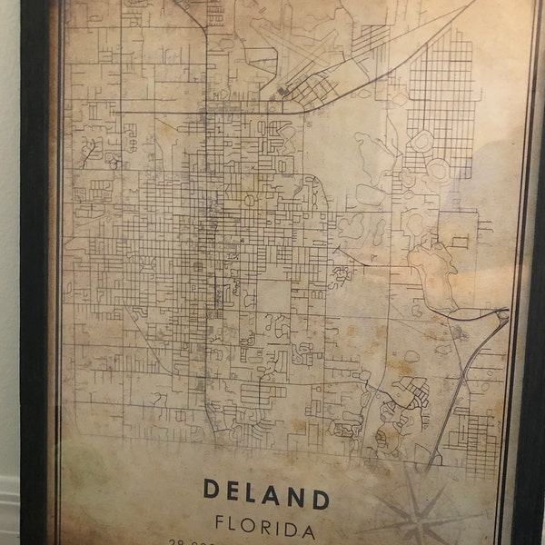 Deland Vintage Map Print | Deland Map | Florida Map Art | Deland City ...