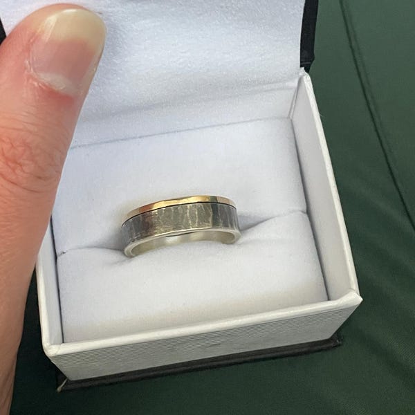 Gold Silver Men Ring Two Tone Band Men's Wedding Ring Rustic Wedding ...