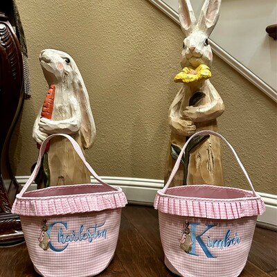 Personalized Embroidery Peter Rabbit Easter Basket Seersucker Storage ...