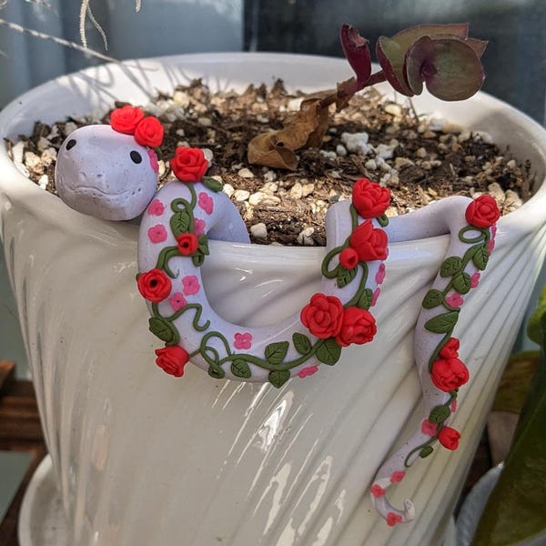 Flower Pot Snake Buddy, Blueberry Hand-crafted Clay Sculpture, Cute ...
