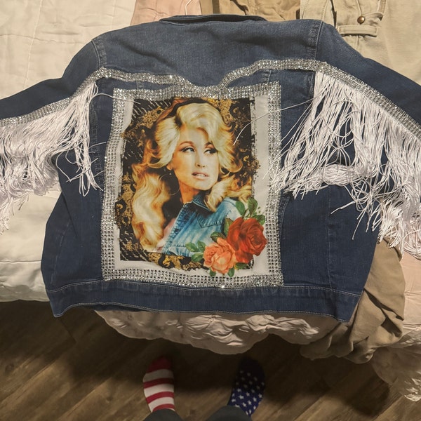 Custom Dolly Parton Denim Jacket, Rhinestone Fringe - Etsy