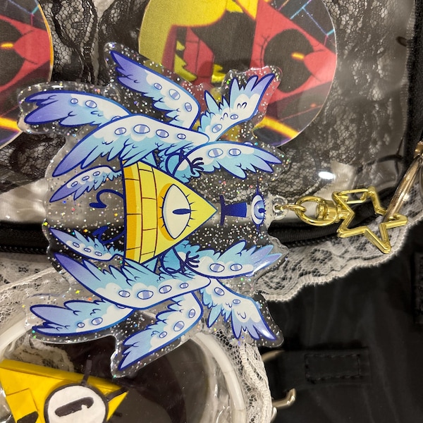 Biblically Accurate Bill Cipher Sparkly Keychain LARGE SIZE With Gold ...