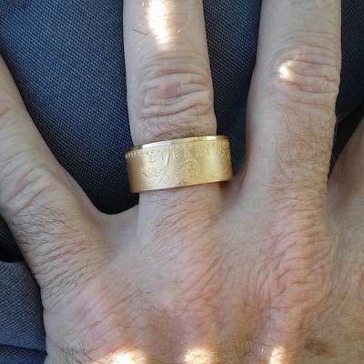22k Solid Gold Coin Ring for Men With Polished Finish - Etsy