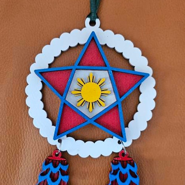 Filipino Parol Wood Ornament - White, Red & Blue - 2022 - Etsy
