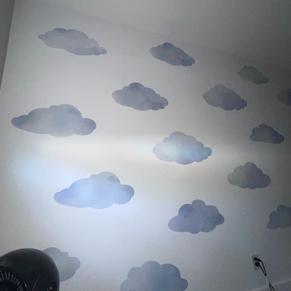 Large Blue Clouds Wall Decals, Watercolor Cloud Wall Stickers, Fabric ...