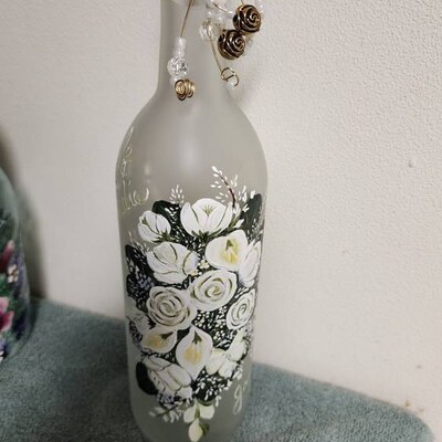 Large Heavy Glass Cylinder Vase. Hand Painted. Purple, Pink and White ...