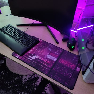 Tokyo Gaming Mouse Pad, Neon Japan Desk Mat Retro, Vaporwave Purple ...