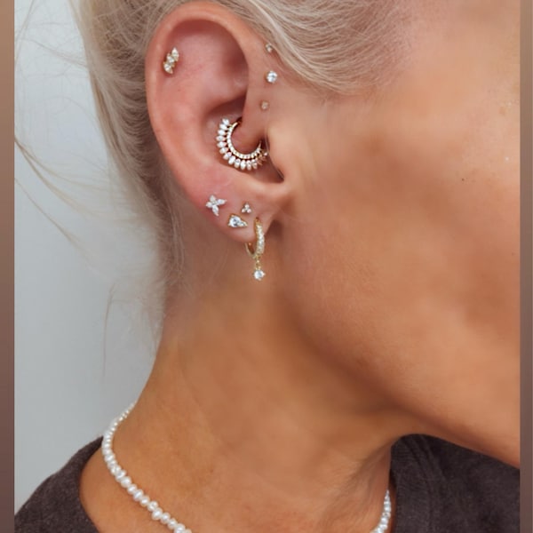 14K Solid Gold Triple Chain Attachment, Double Chain Piercing, Loop ...