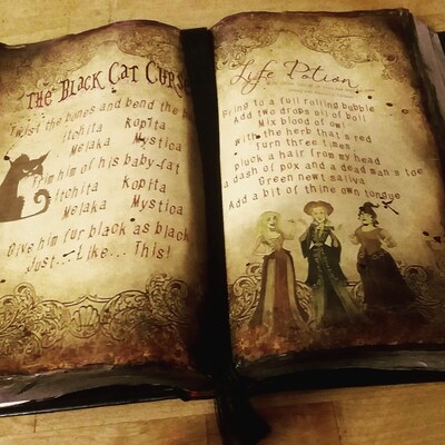 Black Cat Curse and Life Potion Spell Book, Hocus Pocus Inspired - Etsy