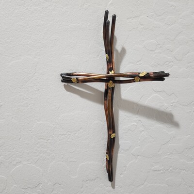 Copper Steel and Bronze Wall CROSS With 4 Roses Metal - Etsy
