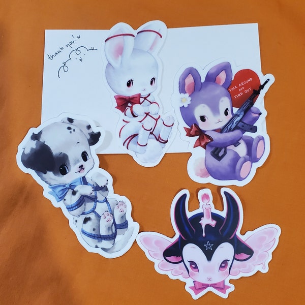 Gun Bunny Sticker | Creepy Cute Badass Rabbit FAFO Art on Waterproof ...