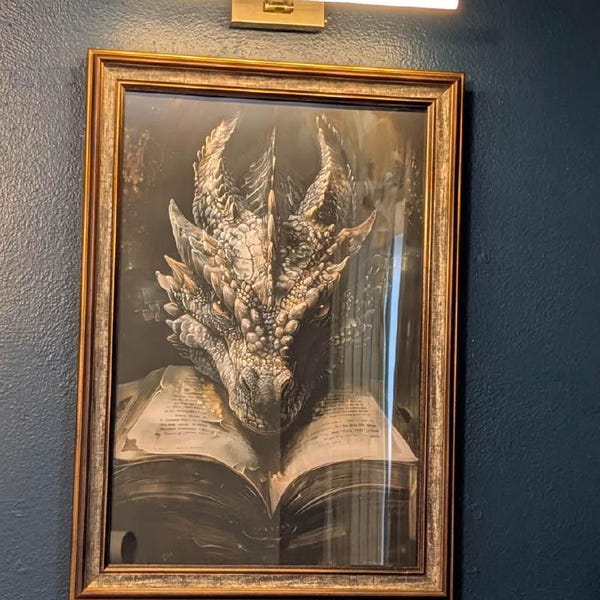 Large Book Dragon Painting, Art Print Poster, Gothic, Fantasy Wall ...