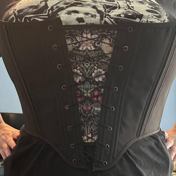 Reversible Botanical Floral Print Corset With Panel, Green Front Lacing ...
