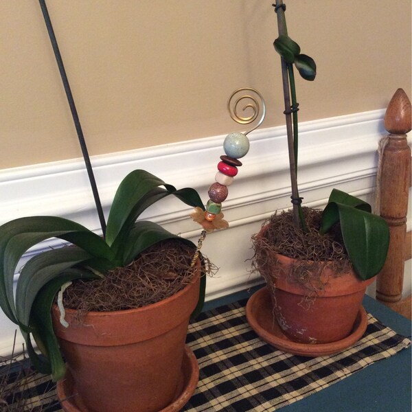 Artistically Created Plant Stake Design, Natural Agate Slice, Upcycled ...