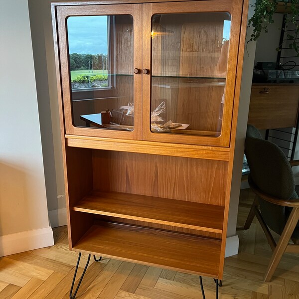 Vintage Mid Century Retro Nathan G Plan Bookcase Glass Fronted Display ...