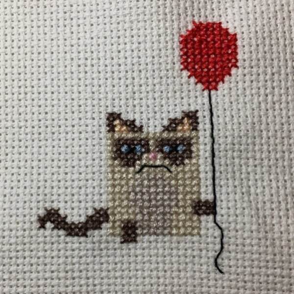 Grumpy Cat With Balloon Cross Stitch Pattern - Kawaii Version ...