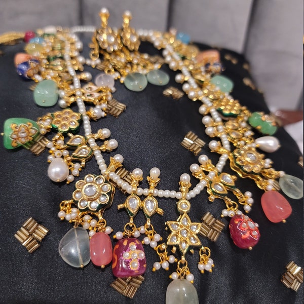 Multi Color Semi Precious Stone Rani Haar Necklace Set - Etsy