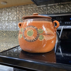 Mexican Hand Made Terracotta Bean Pot 84liters With Lid | Etsy