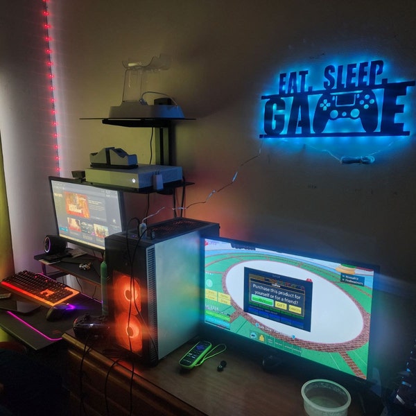 Eat Sleep Game Metal Sign Led Light, Video Game Controller Wall Art ...