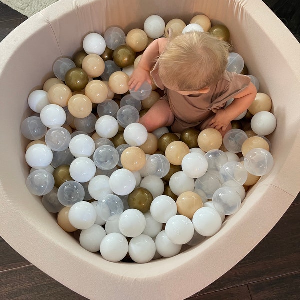 Beige Ball-pit Round +200 Balls Included Baby Foam Round Ball Pit, Ball ...