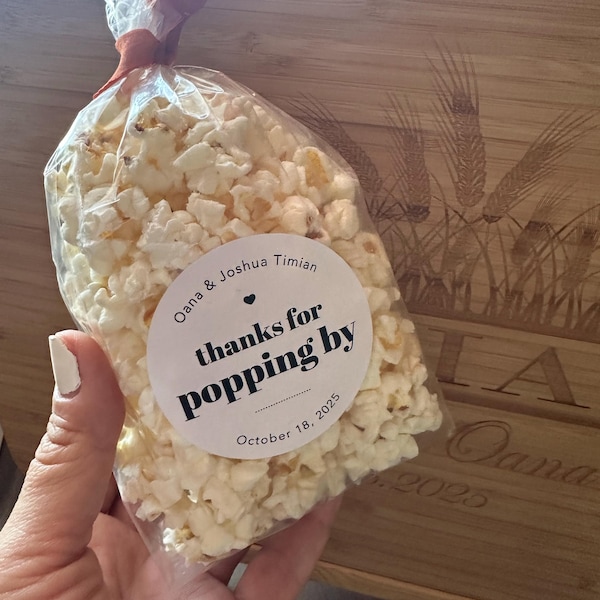 Thanks for Popping By, Personalized Popcorn Favor Stickers, Round Favor ...