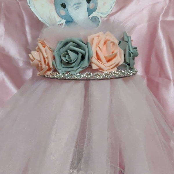 Peanut Elephant Centrepiece With Floral Crown for Baby Girl Shower in ...