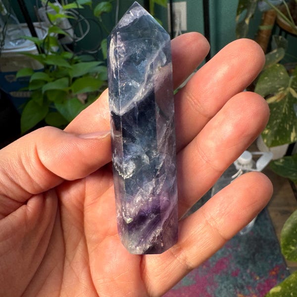 Rainbow Fluorite Crystal Tower Point - Raw Fluorite Gemstone Point ...