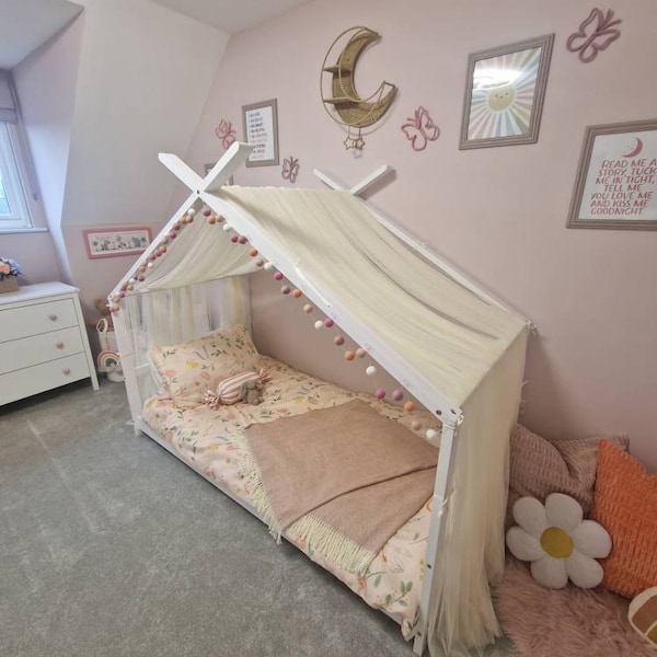 Baby Pink Canopy Bed, Customized Bed Canopy, Canopy Bed Curtains, House ...