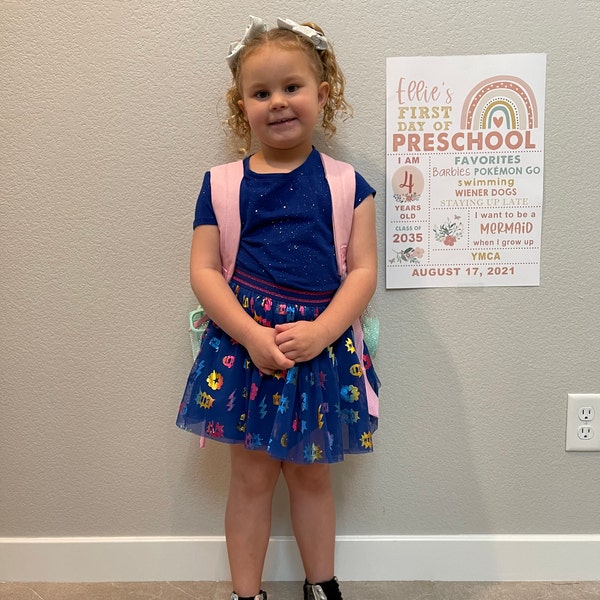 Boho Rainbow First Day of School Sign Printable, Girl Back to School ...