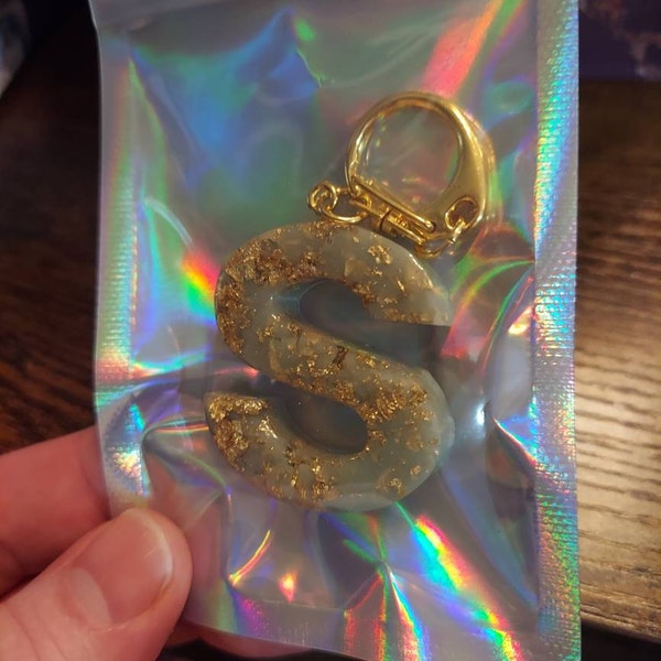 Custom Initial Keychain | Pastel & Gold Letter Keychain | Resin Letter ...