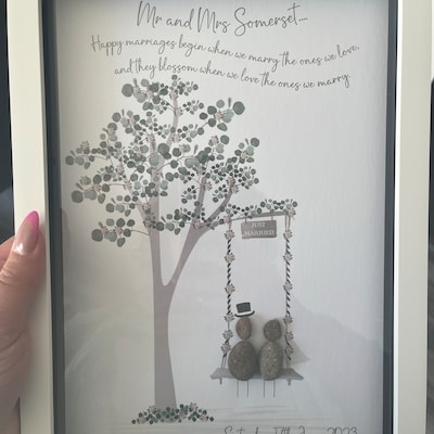 Personalised Wedding Swing Pebble Picture Pebble Art Wedding Framed ...