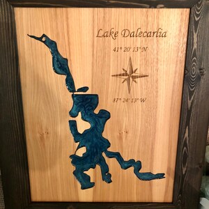 Custom Resin Lake Inlaid Compass Map/ Custom Any Lake Map/ Resin Lake ...